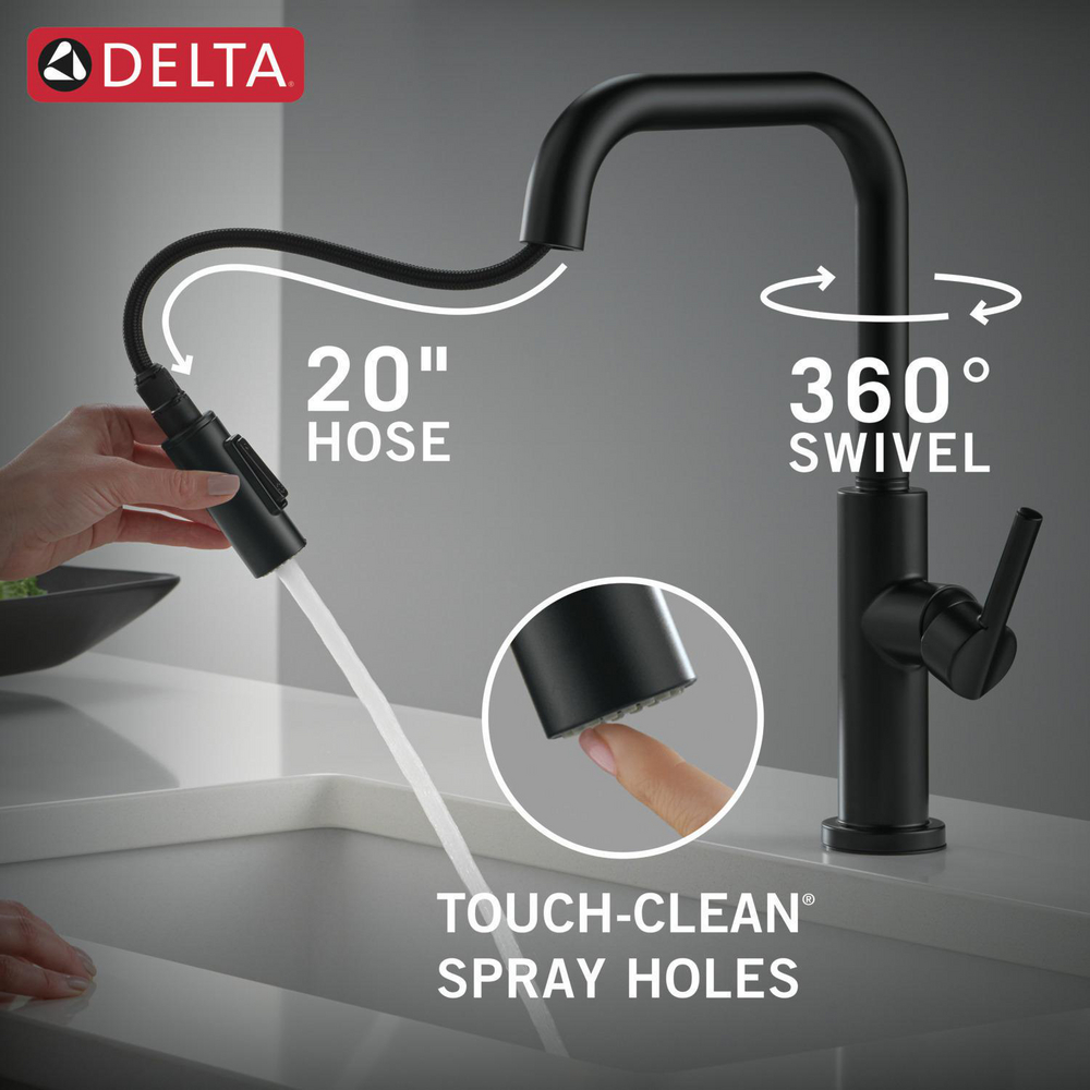 Nicoli Double Bend Spout BL 19868LF-BL | Delta Faucet