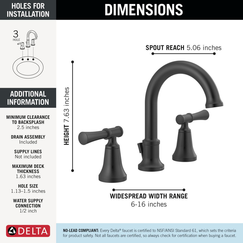 Two Handle Widespread Bathroom Faucet 35747LF-BL | Delta Faucet