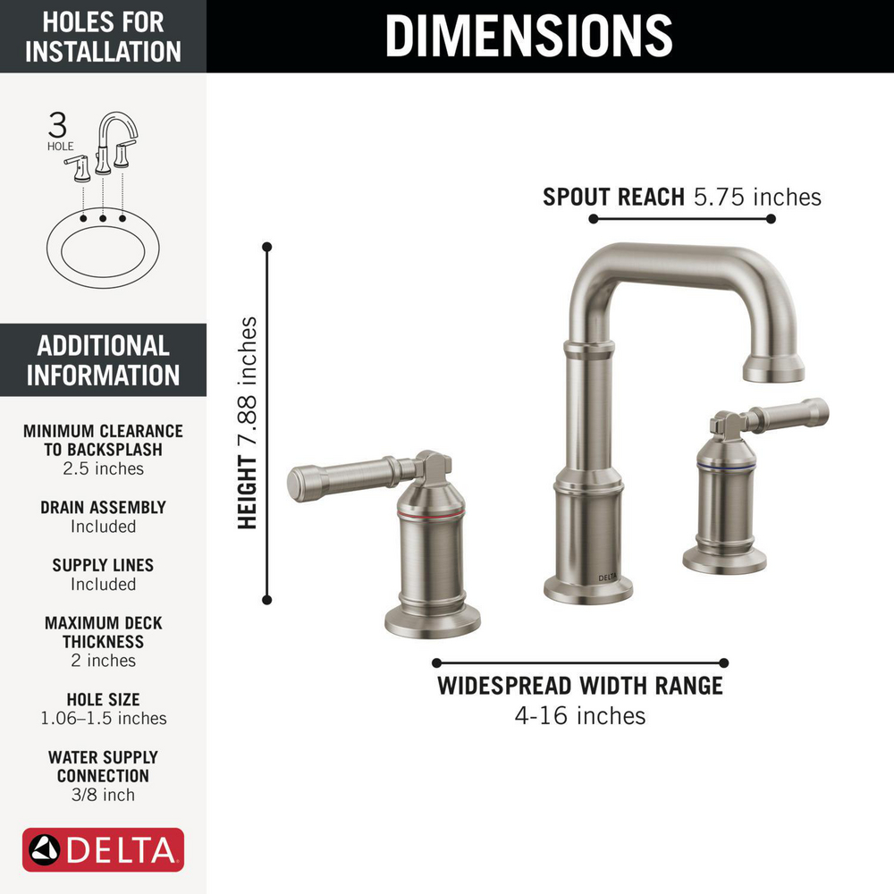 Two Handle Widespread Bathroom Faucet 3584-SS-PR-DST | Delta Faucet