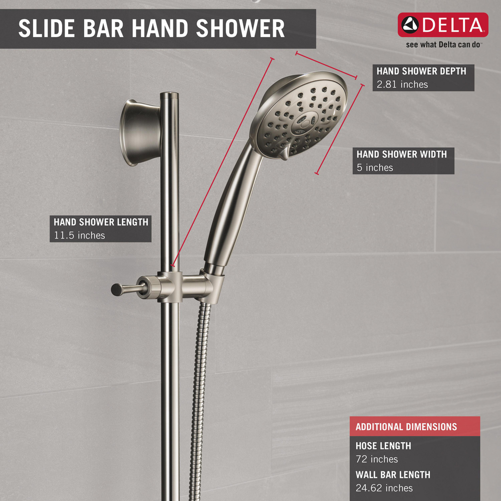 Porter 3 Setting Wall Bar Hand Shower 75806SN-140 | Delta Faucet