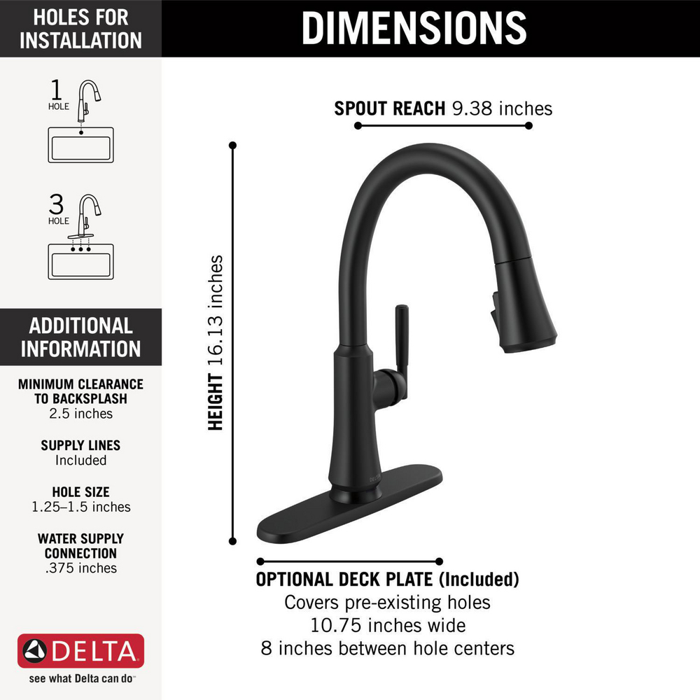 Single Handle Pull-Down Touch and ShieldSpray 9179T-BL-DST | Delta Faucet