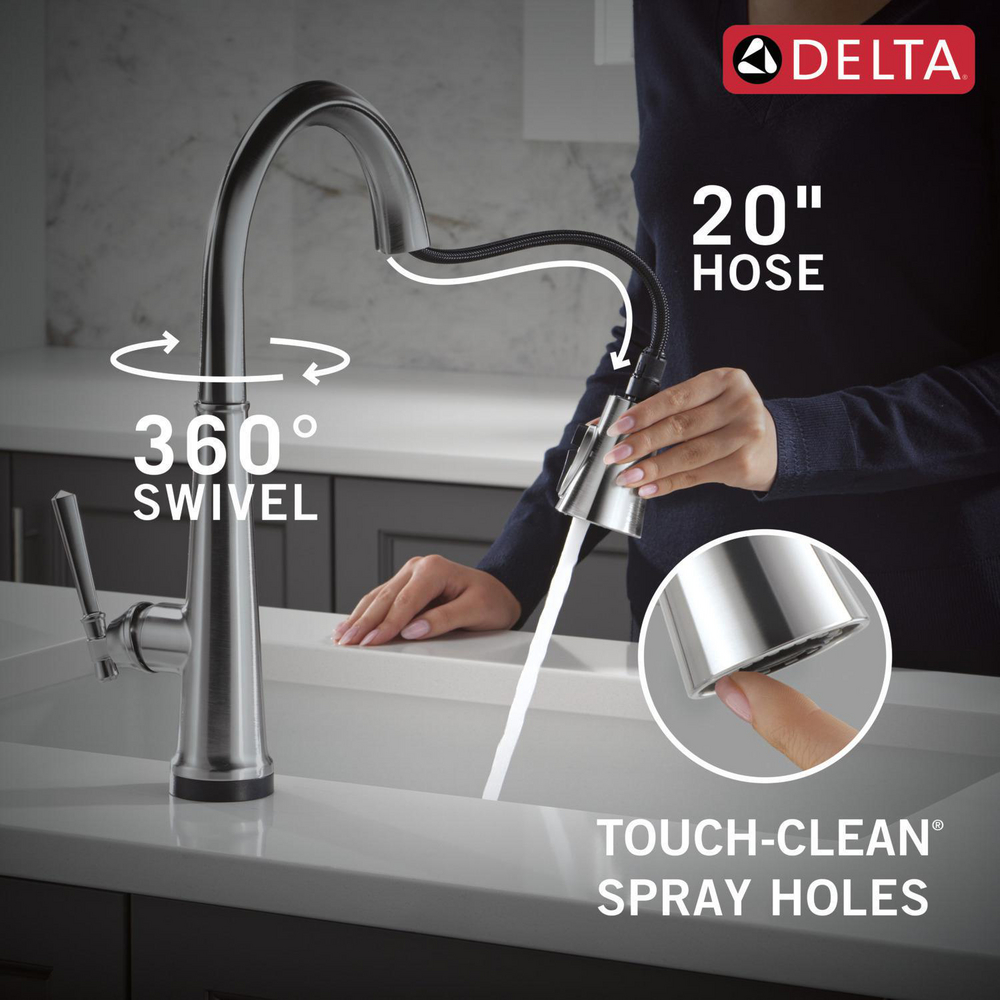 Emmeline Touchless Kitchen Pulldown AR 9182TL-AR-PR-DST | Delta Faucet