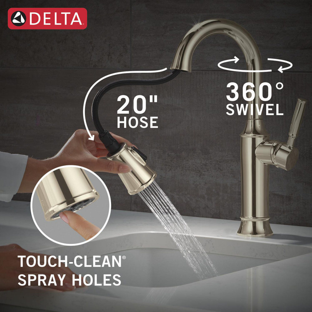 Single Handle Pull Down Bar Prep Faucet 9984 Pn Pr Dst Delta Faucet 