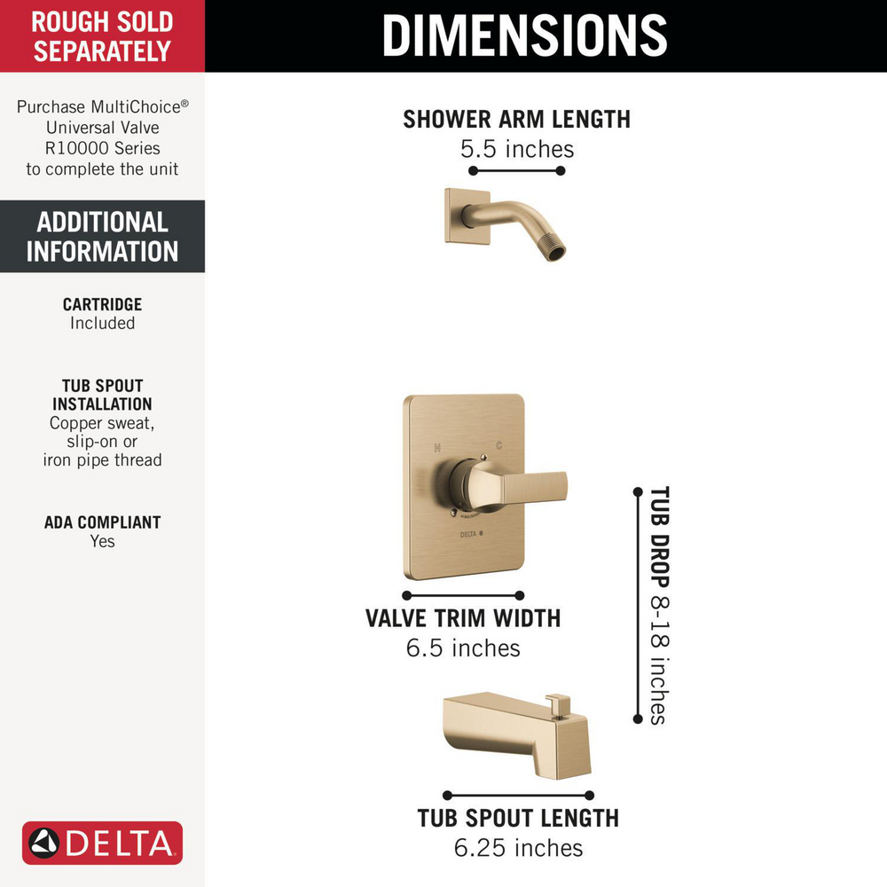 Monitor 14 Series Tub & Shower - Less Head T14437-CZLHD | Delta Faucet